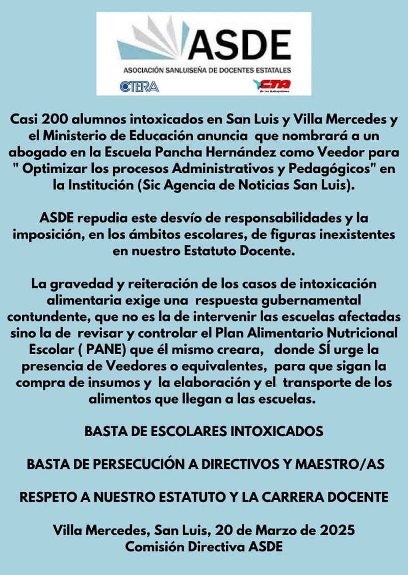 ASDE REPUDIÓ AL GOBIERNO POR EL ACCIONAR EN LOS CASOS DE INTOXICACIÓN ...